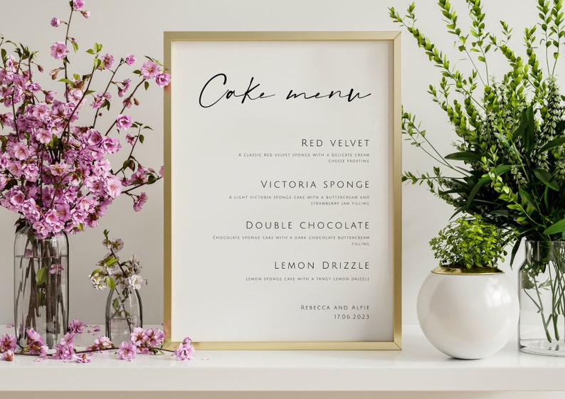 Modern Cake Menu Sign Template Minimalist Wedding Cake - Etsy