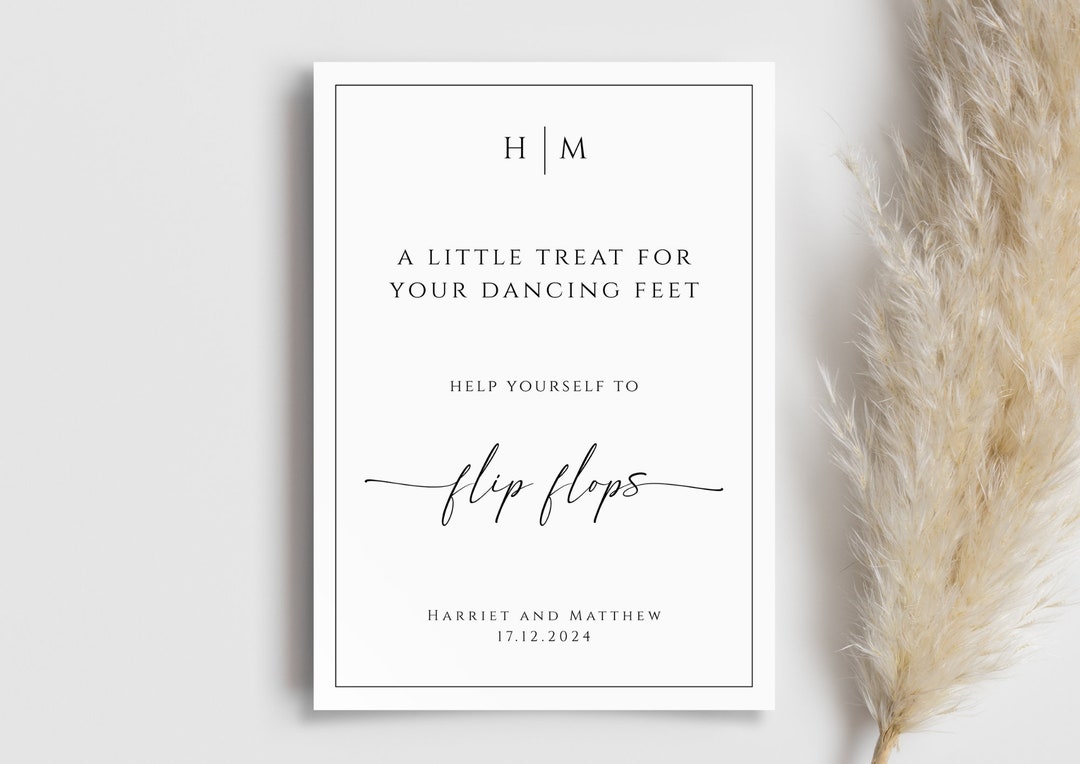 Wedding Flip Flops Sign Template, Treat for Your Dancing Feet Printable ...