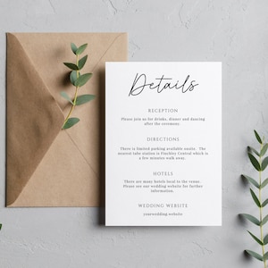 Wedding Information Card Template, Diy Details Card Insert, QR Code ...