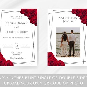 Red Wedding Invitation Template, Printable Red Rose & Black Border ...