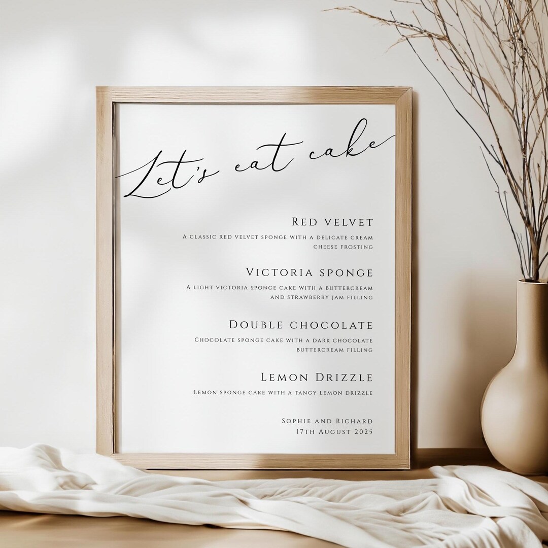 Plantilla imprimible de letrero de menú de pastel, menú de boda "Vamos ...