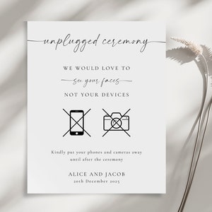 Wedding Unplugged Ceremony Printable Sign Template, Editable Table Top ...