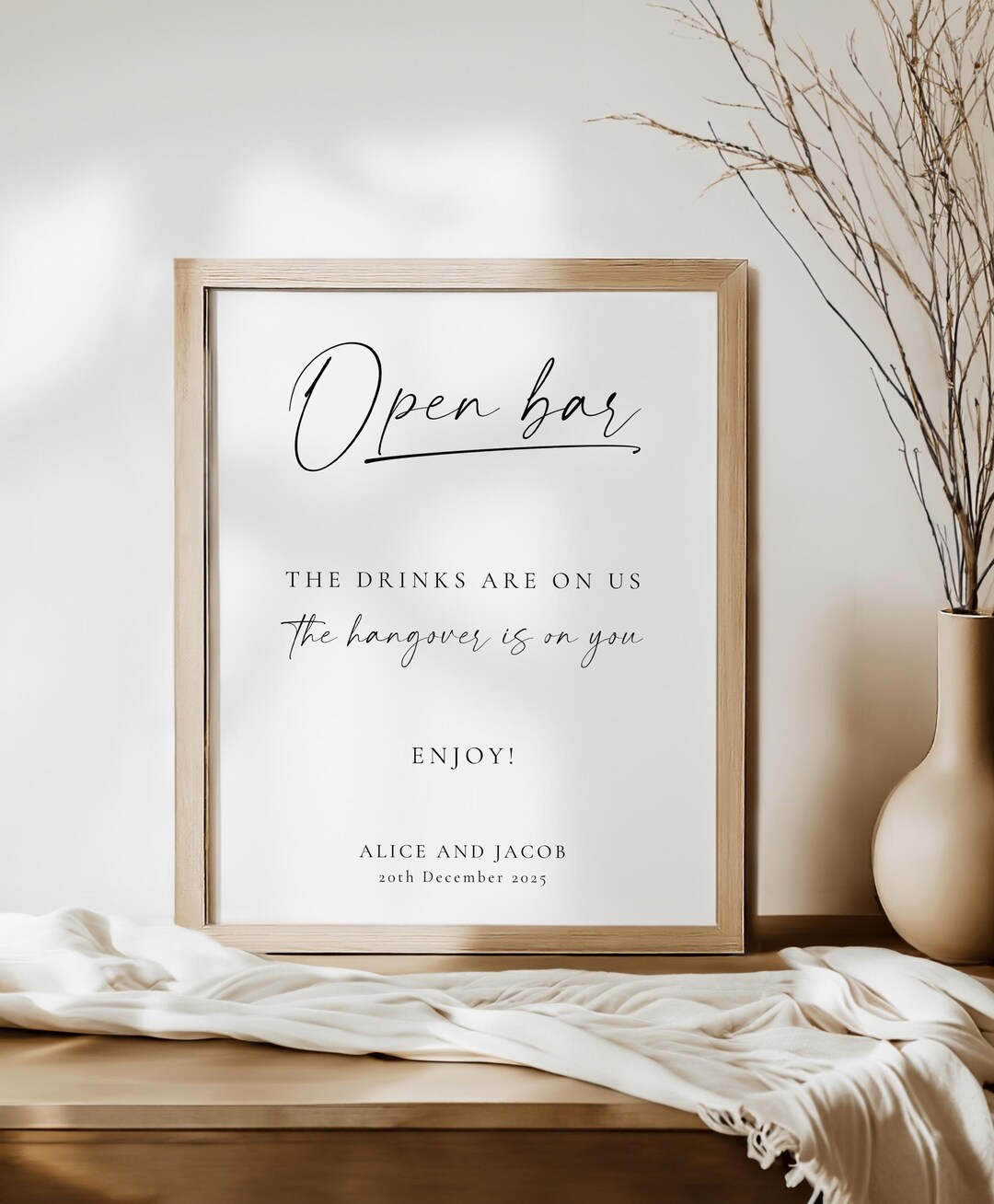 Modern Wedding Open Bar Printable Sign Template, Editable Bar Sign ...