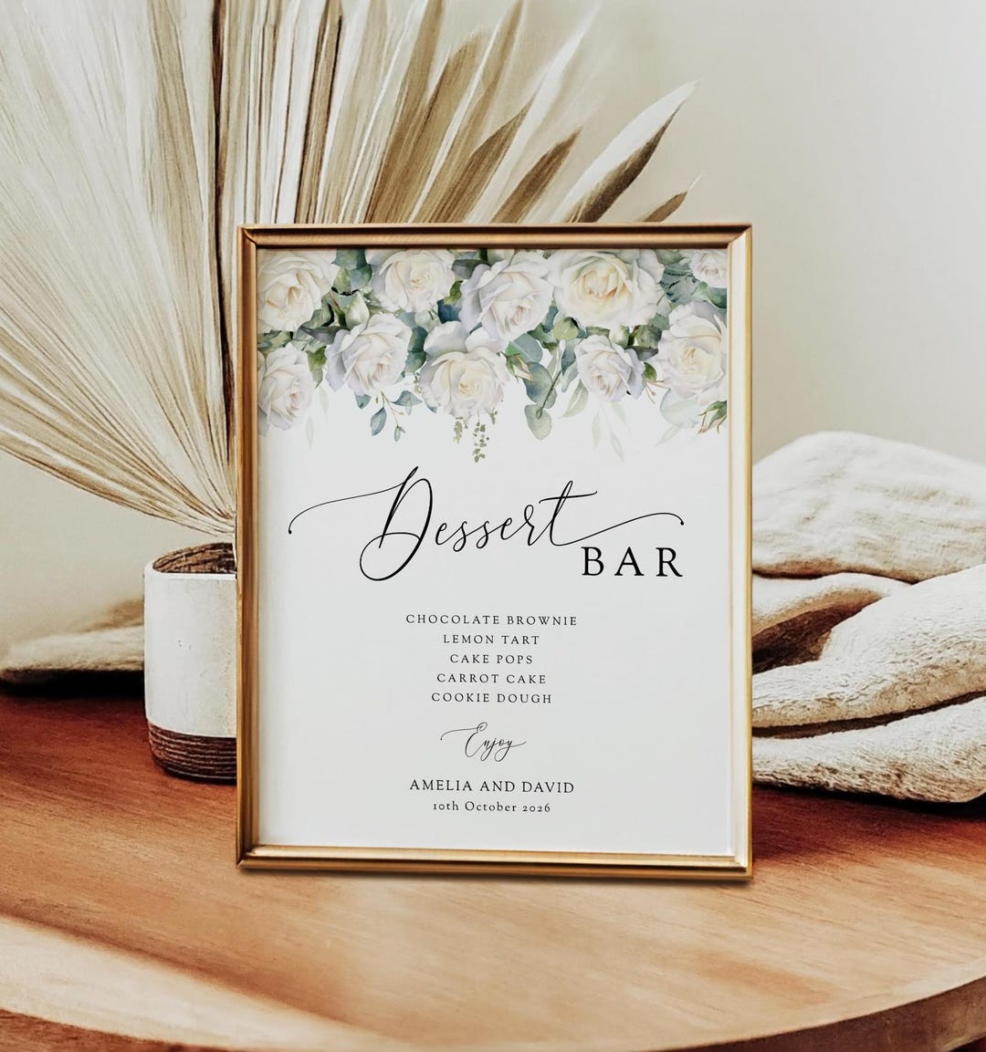 Floral Dessert Bar Sign Template: Roses & Greenery Wedding Menu ...