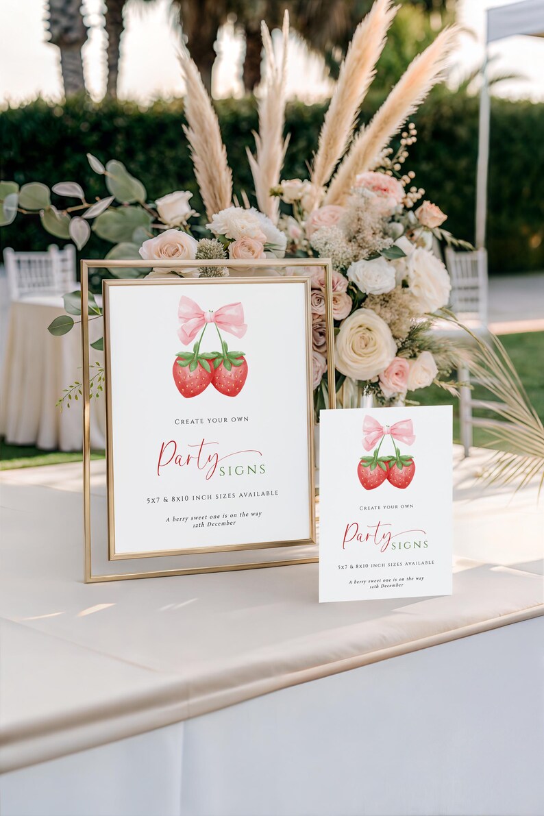 Strawberry DIY Party Sign Template, Printable Create Your Own Custom ...