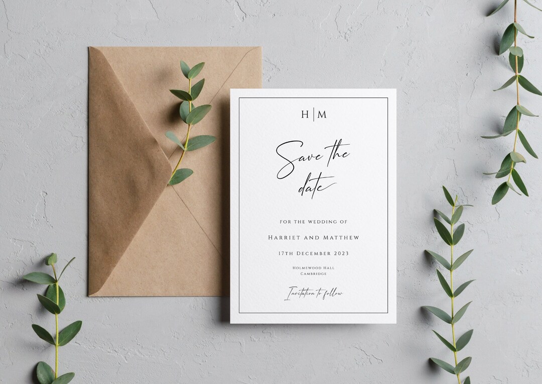 Monogram Save the Date Template, Wedding Save Our Date Printable, Elegant Border Invitation ...