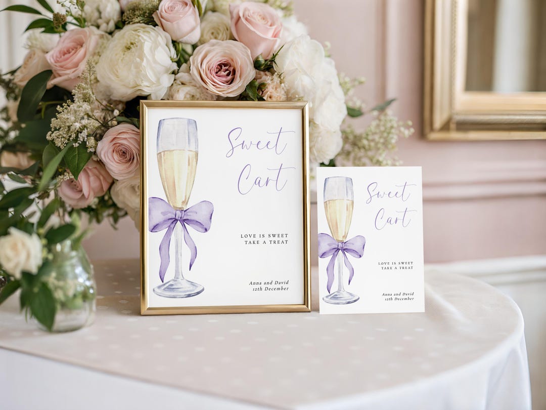 Purple Bow Champagne Sweet Cart Sign Template, Printable Wedding Treat ...