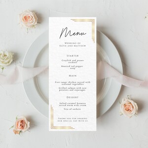 Gold Wedding Menu Template, Gold Frame Wedding Printable, Wedding Menu ...