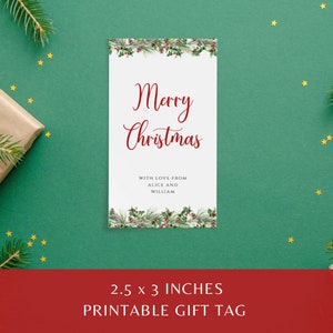 Christmas Holly Gift Tag Template, Printable Winter Greenery Party Tags ...