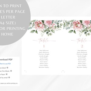 Pink Seating Chart Cards Template, Wedding Pink Peony Floral and ...