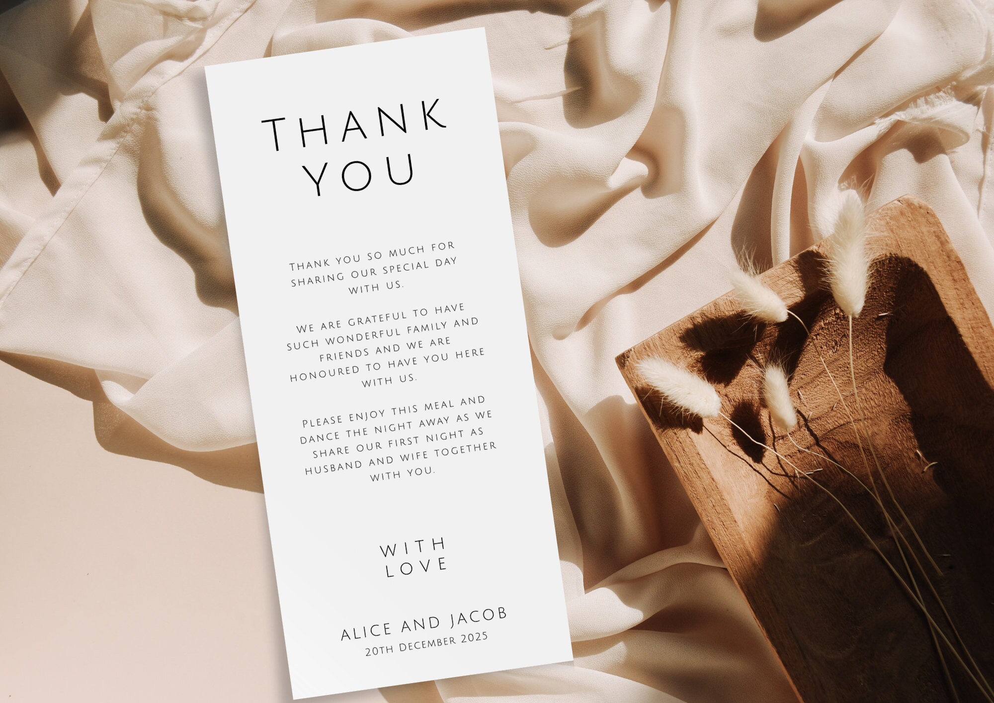 Modern Thank You Place Card Template, Printable Simple Place Setting ...