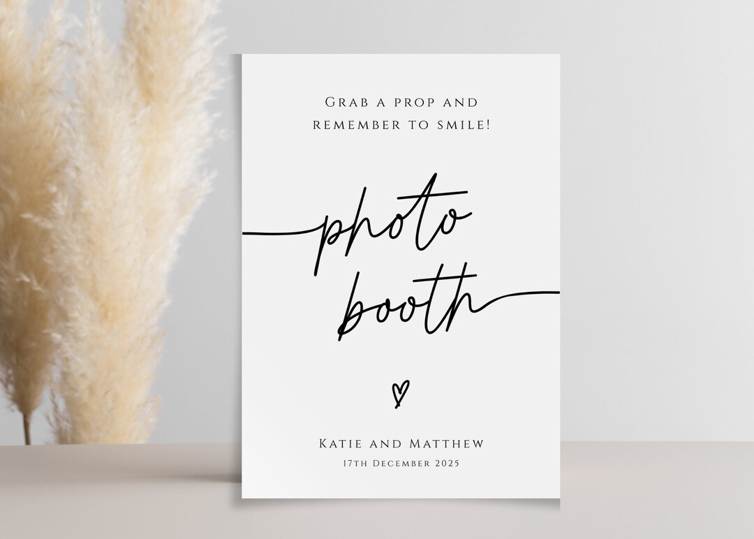 Photo Booth Sign Template, Wedding Photo Booth Sign Printable, Simple ...