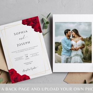 Red Rose Wedding Invitation Template Set Dark Red Floral Gold - Etsy