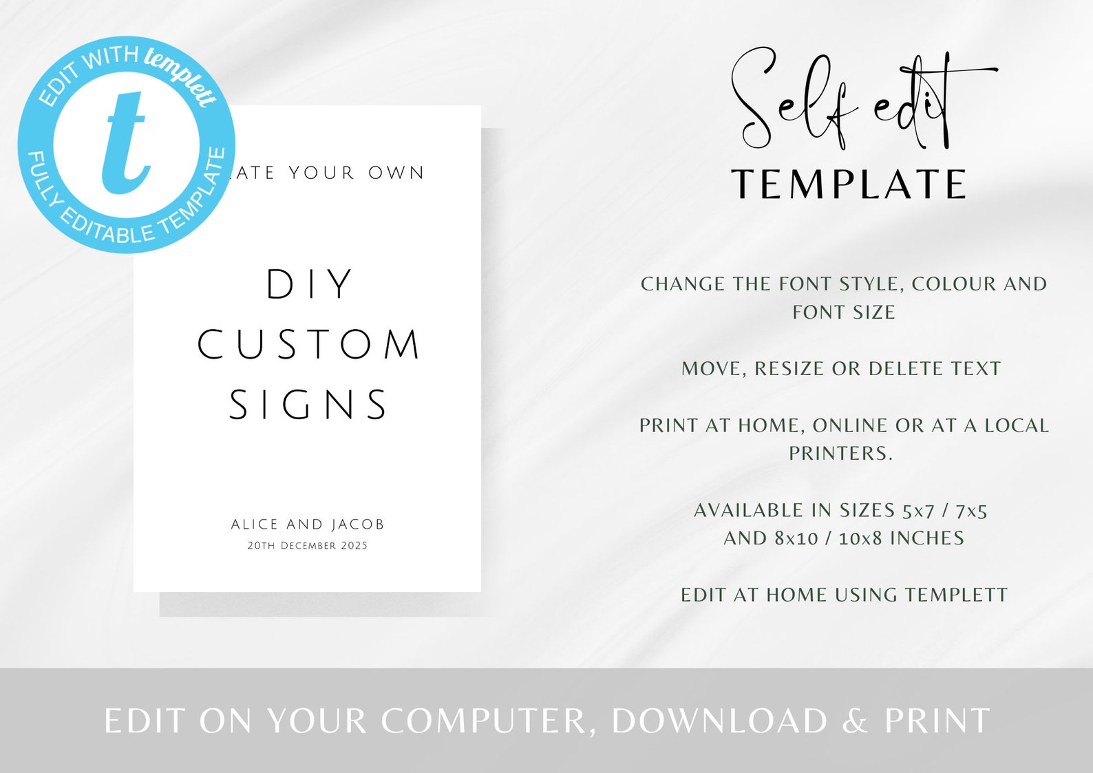 DIY Wedding Signs, Printable Templates, Editable Minimalist Black ...