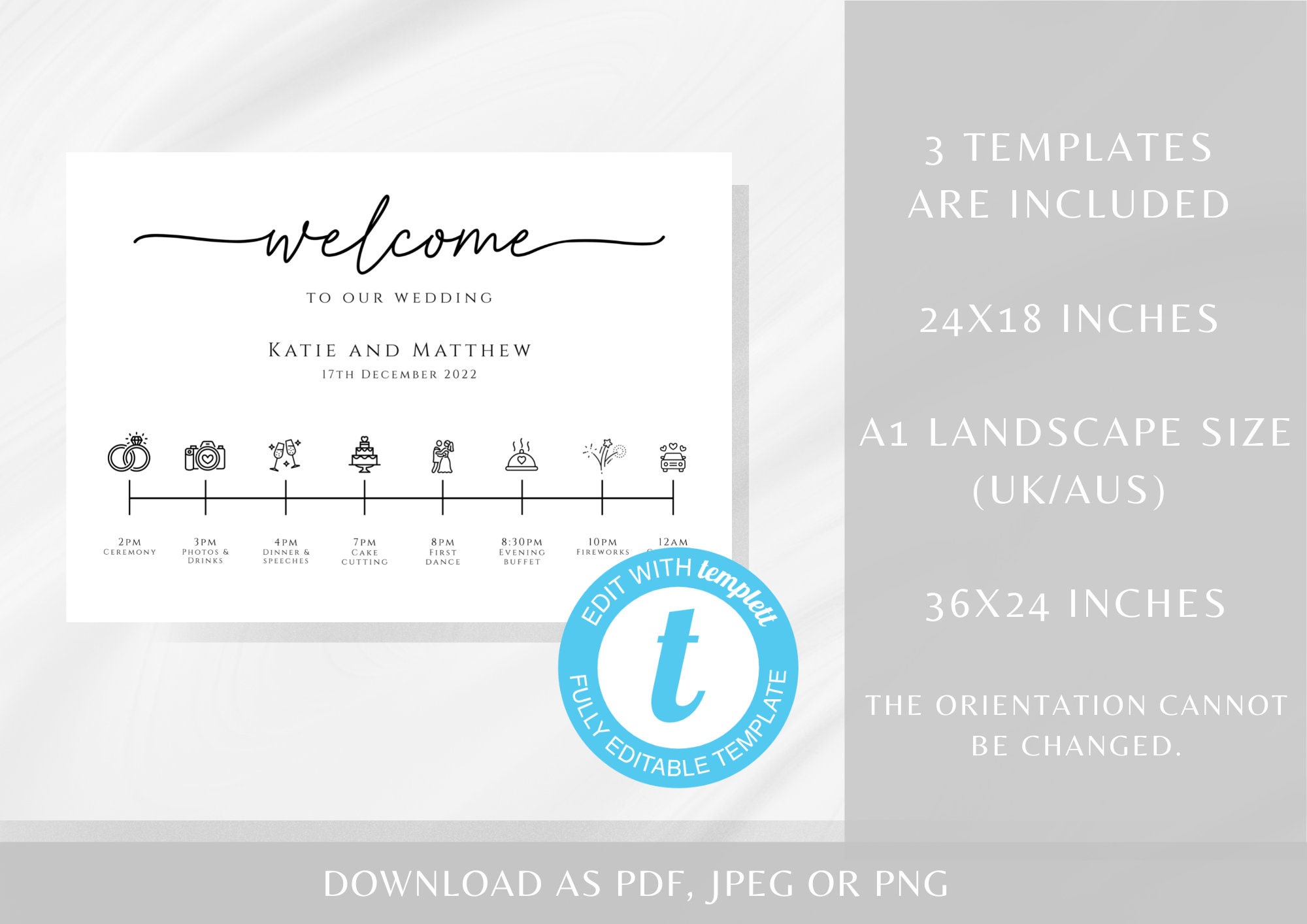 Large Wedding Welcome Timeline Sign Template With Icons - Etsy UK