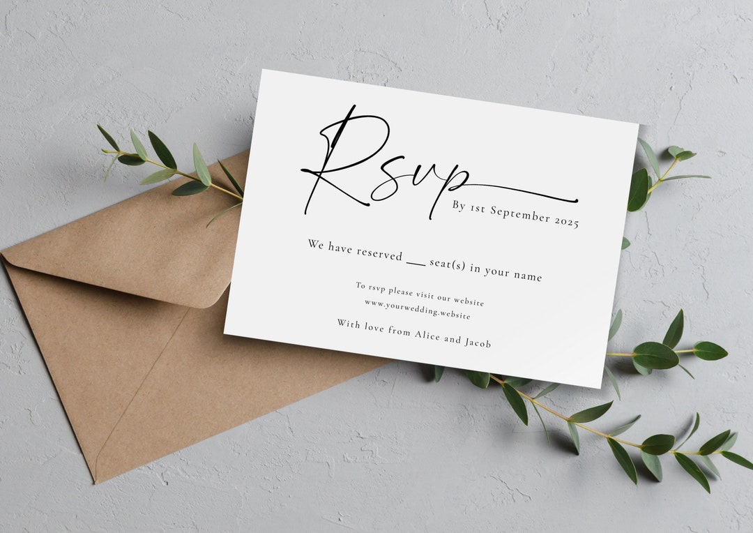 Editable Rsvp Card Template, Printable Wedding Black & White Diy Rsvp ...