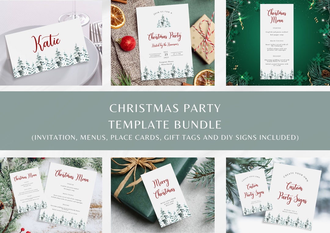 Christmas Tree Dinner Party Template Set Printable Diy Winter - Etsy