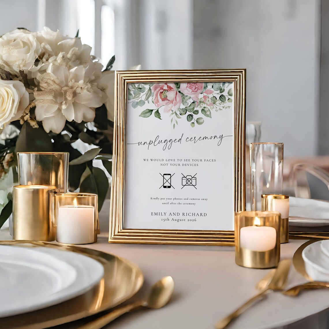 Pink Unplugged Ceremony Sign Template, Printable Wedding Ceremony No ...