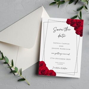 Red and Black Save the Date Invitation Template, Red Rose Wedding Save ...