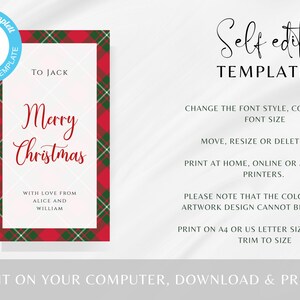Christmas Tartan Gift Tag Template, Printable Red and Green Party Tags ...