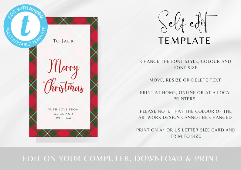 Christmas Tartan Gift Tag Template, Printable Red and Green Party Tags ...