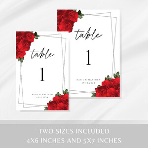 Wedding Table Number Template, Red and Black Table Number Signs ...