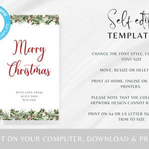 Christmas Holly Gift Tag Template, Printable Winter Greenery Party Tags ...