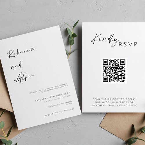 Wedding Invitation Canva With QR Code and Photo Template - Etsy