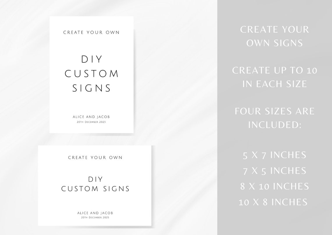 DIY Wedding Signs, Printable Templates, Editable Minimalist Black ...