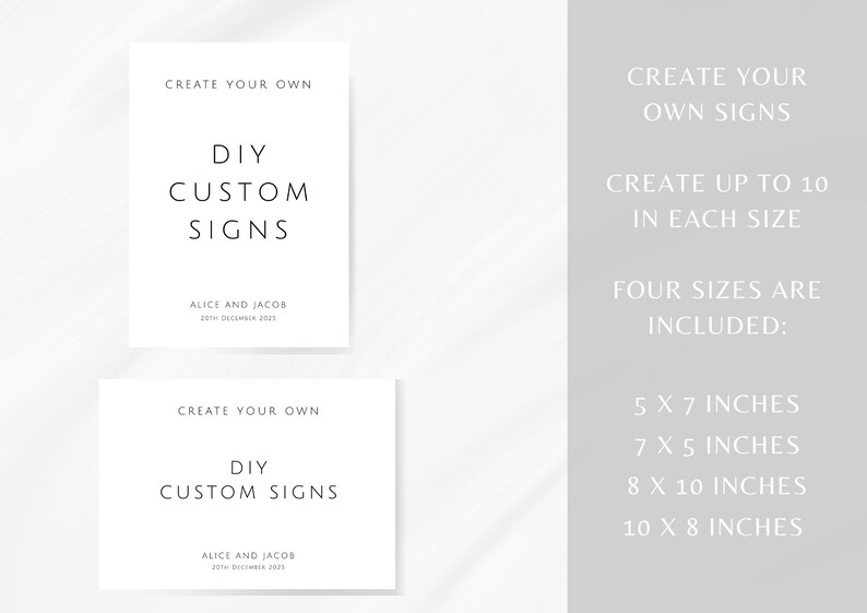 DIY Wedding Signs, Printable Templates, Editable Minimalist Black ...