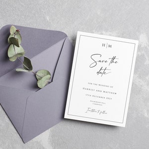 Monogram Save the Date Template, Wedding Save Our Date Printable, Elegant Border Invitation ...