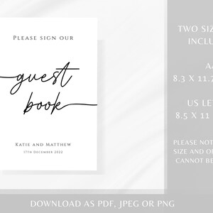 Guest Book Sign Template, Wedding Sign Printable, Simple Handwriting ...