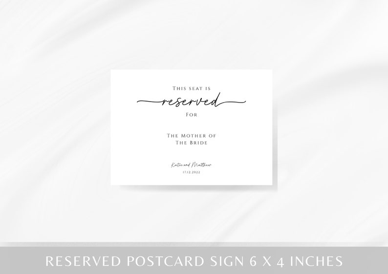 Wedding Reserved Card Template Printable Minimalist Reserved - Etsy