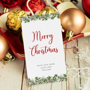 Christmas Holly Gift Tag Template, Printable Winter Greenery Party Tags ...