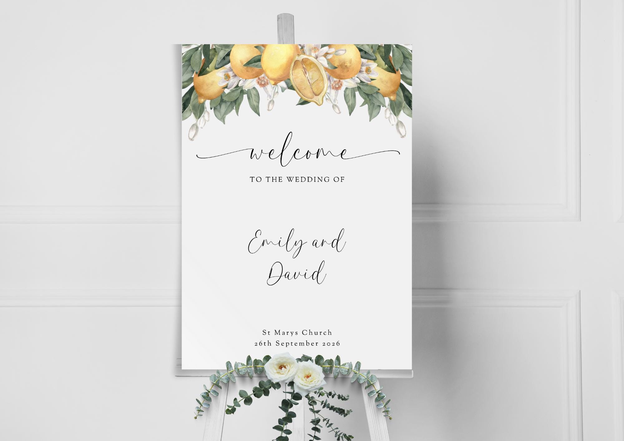 Lemon Wedding Welcome Sign Template, Lemons and Greenery Diy Printable ...