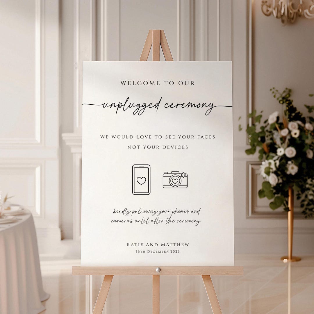 Unplugged Ceremony Sign Template With Icons: Printable Vertical ...