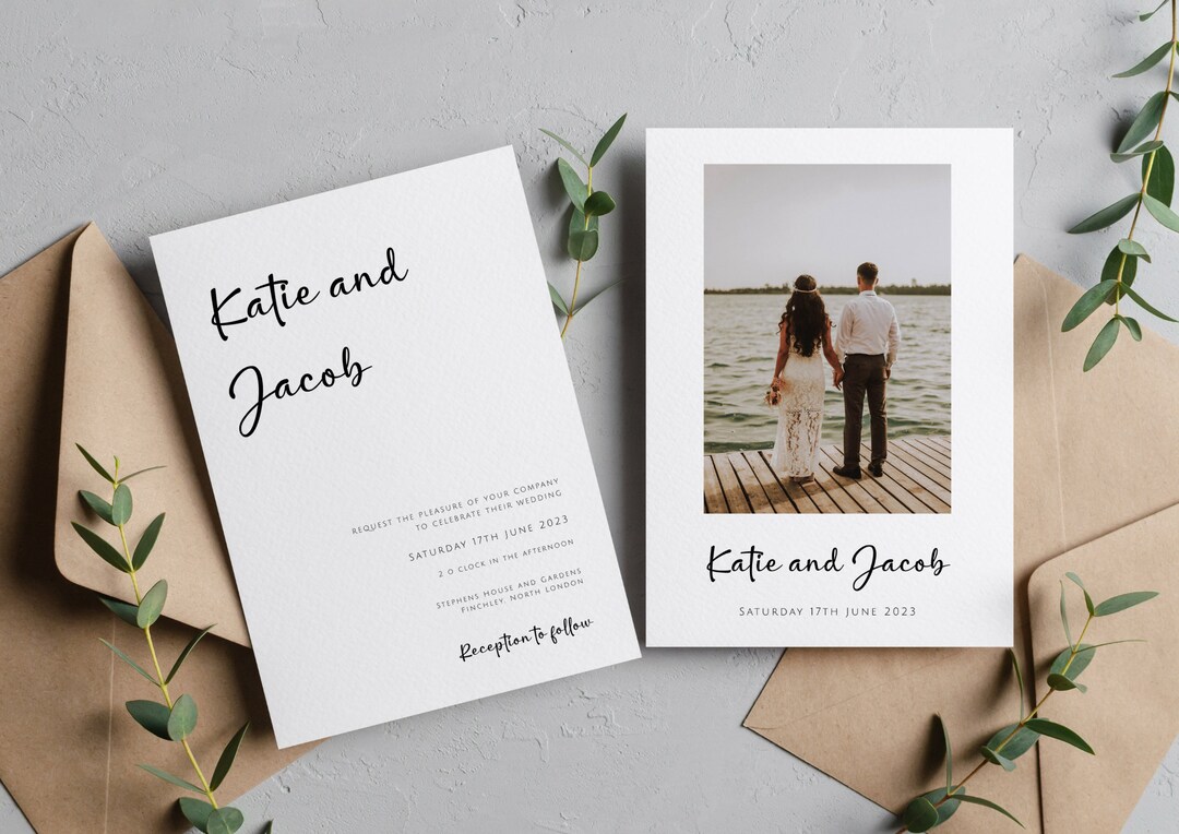 Simple Wedding Invitation Template With Photo, Upload Photo Printable ...