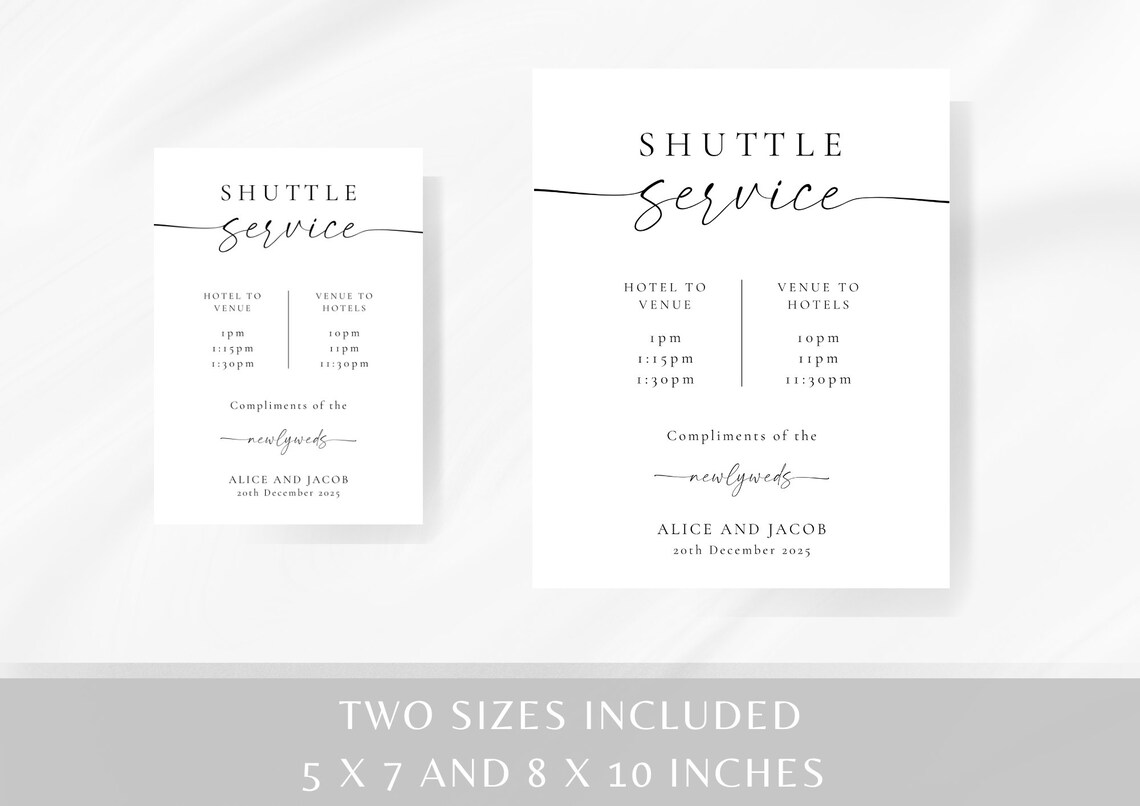 Wedding Shuttle Bus Printable Template, Modern Script Wedding ...