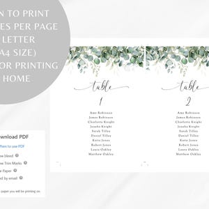 Eucalyptus Seating Chart Cards Template, Wedding Table Plan Cards ...