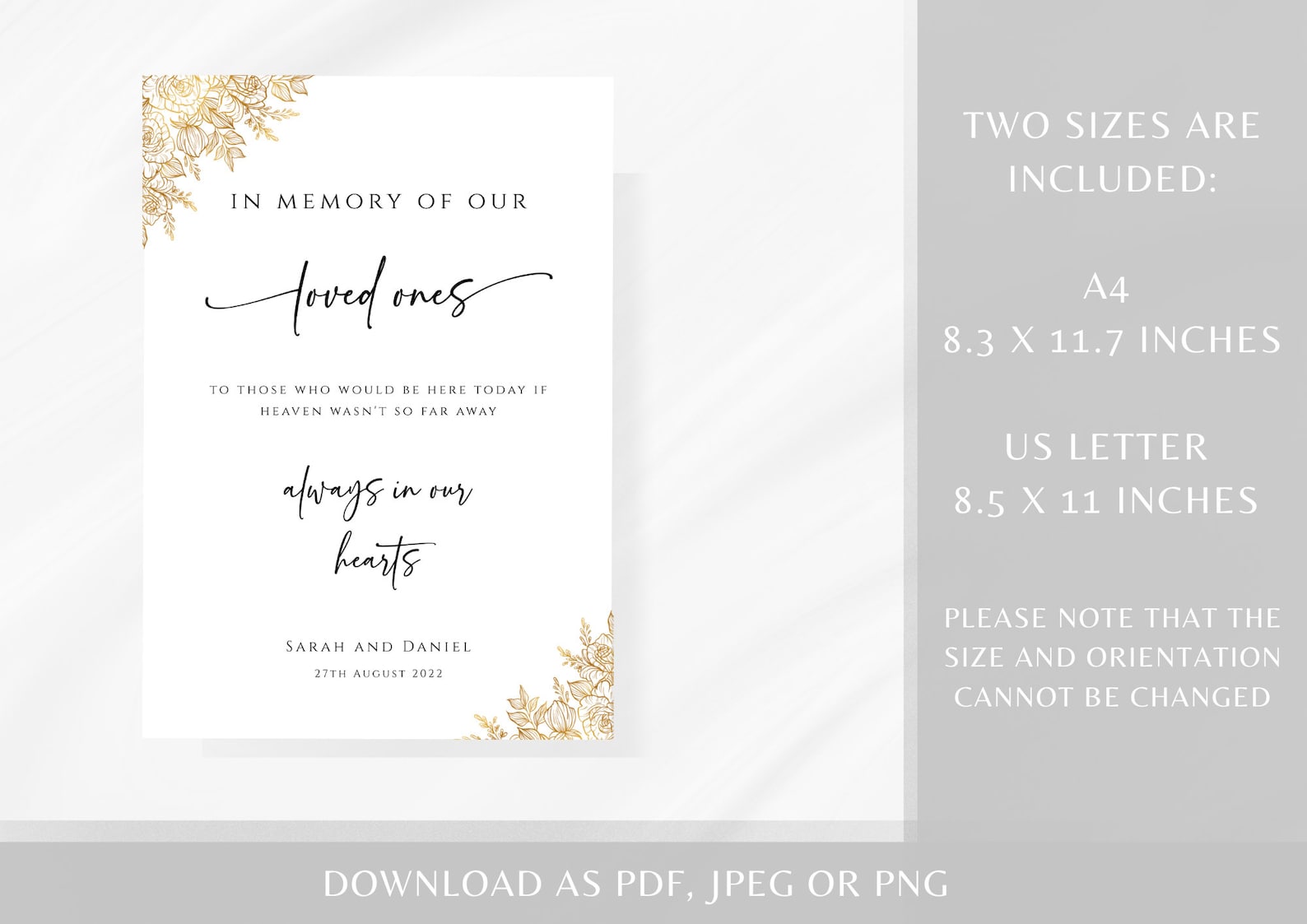 Gold Wedding in Memory Sign Template Gold Floral Memorial - Etsy UK