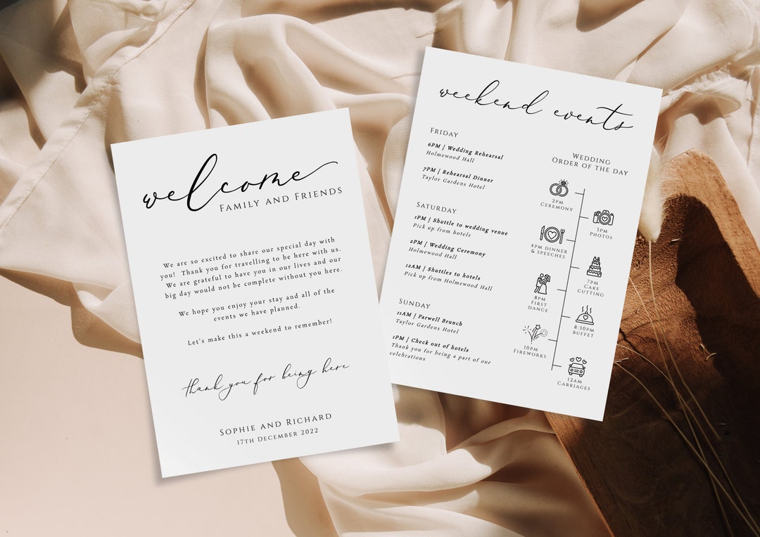 Wedding Events Card Template, Elegant Weekend Timeline Icons, Wedding ...