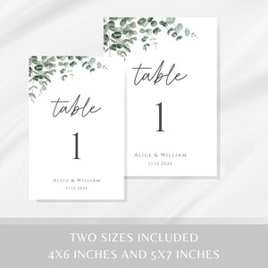 Wedding Table Number Template, Eucalyptus Table Number Signs, Diy ...