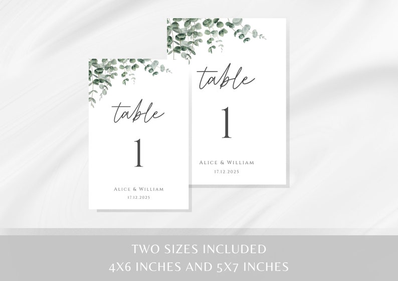 Wedding Table Number Template, Eucalyptus Table Number Signs, Diy ...