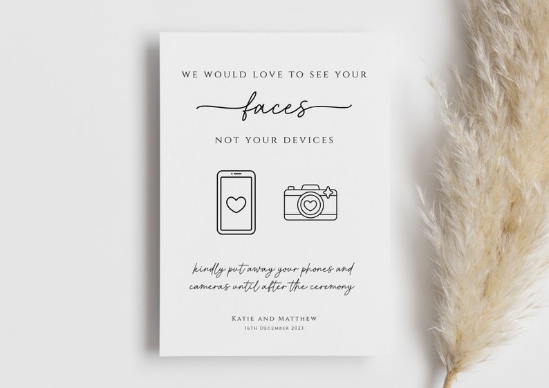 Wedding No Devices Sign Template, Unplugged Ceremony Sign, No Phones or ...