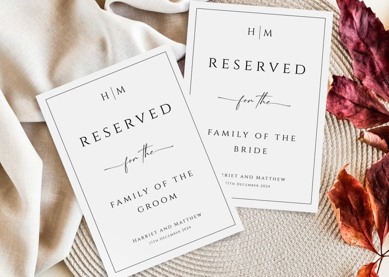 Wedding Reserved Sign Template, Monogram Reserved for Brides or Grooms ...
