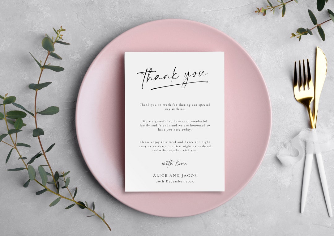 Modern Script Thank You Note Template, Wedding Place Setting Thank You ...