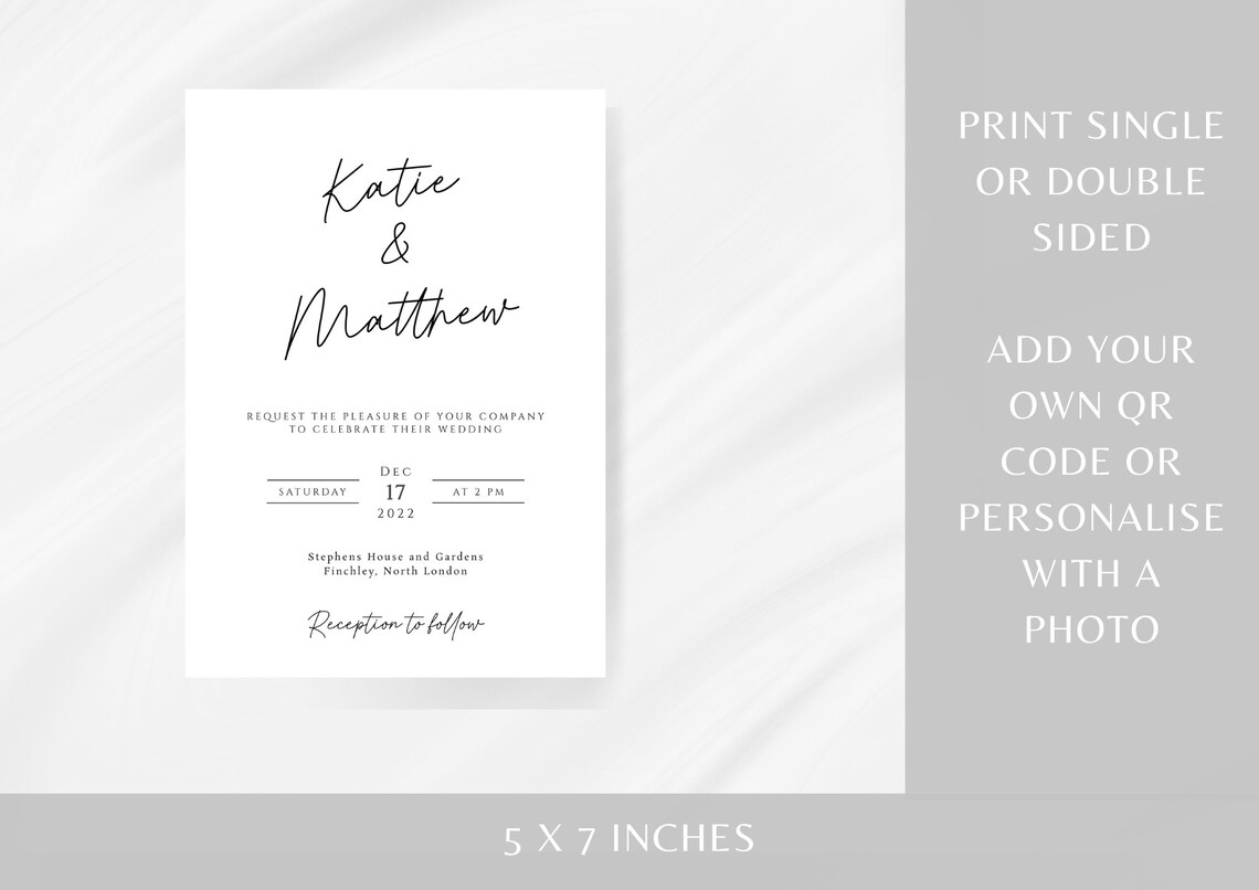 Simple Wedding Invitation Template Upload Your QR Code - Etsy UK