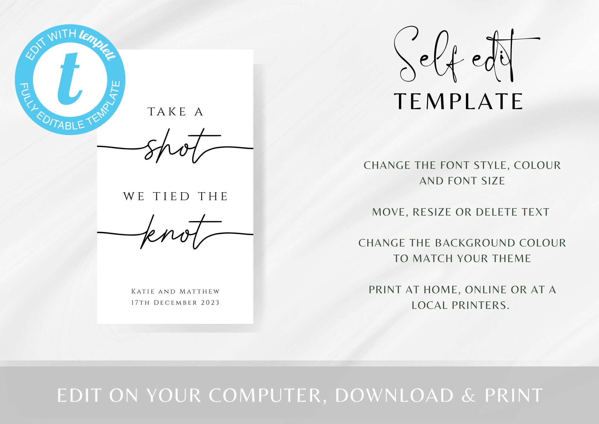 Wedding Shot Favor Tag Template, Take a Shot We Tied the Knot Diy Tag ...