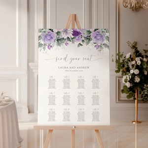Purple Table Plan Template, Wedding Editable Seating Chart Sign, Lilac ...