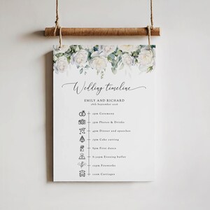 White Wedding Timeline Template & Icons, Printable Order of Day Sign ...